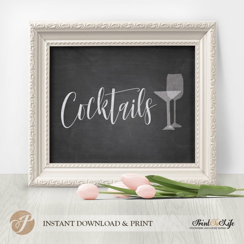 Cocktails Printable Sign, Wedding Bar Menu, Printable Chalkboard ...