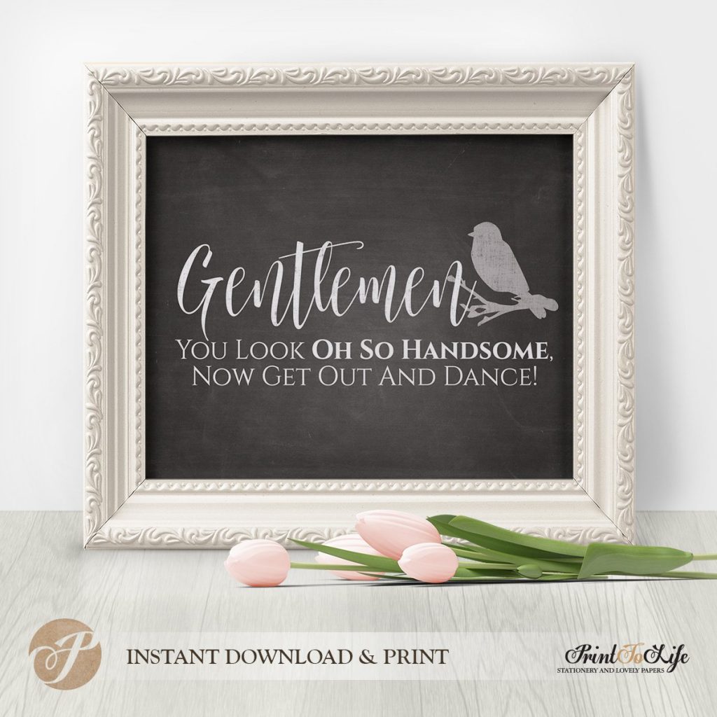 Gentlemen Restroom Sign, Wedding Gentlemen Bathroom. - Printolife