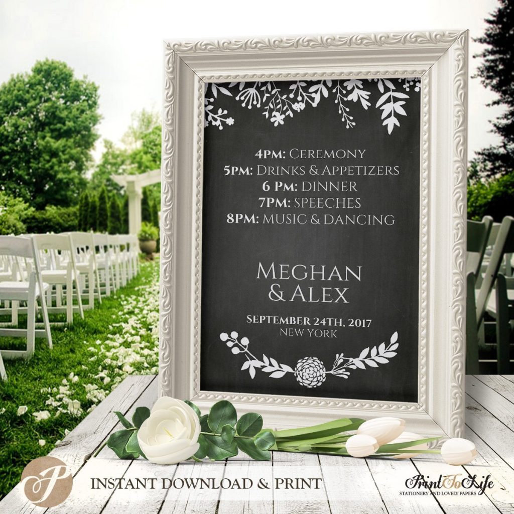 Wedding Schedule Sign, Printable Chalkboard Template - Printolife