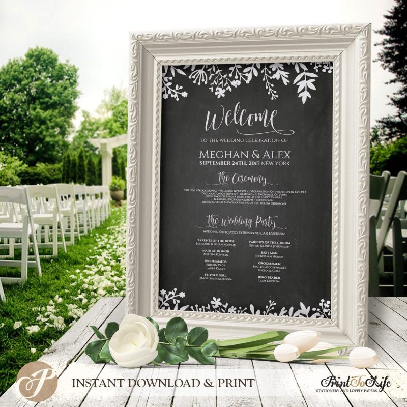 Wedding Program Sign, Welcome Program Sign, Printable Chalkboard ...