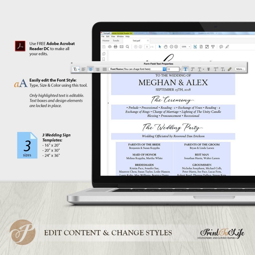 Welcome Wedding Sign and Program , Welcome Ceremony Program in 3 SIZES ...