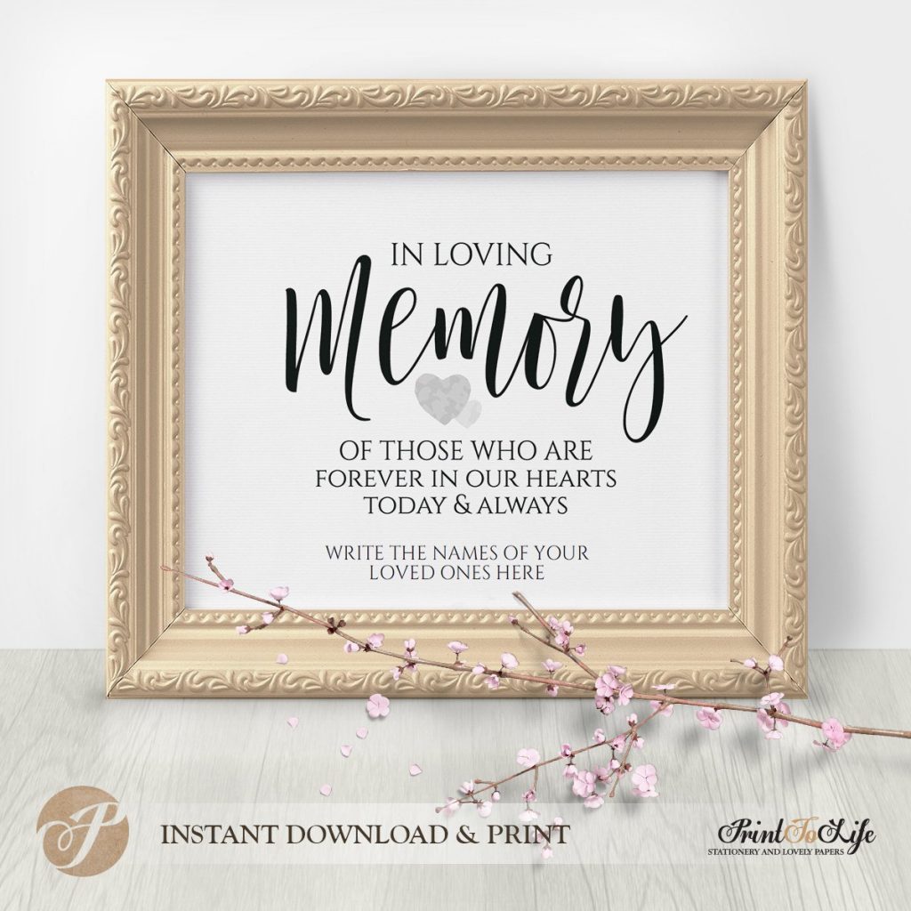 Wedding Memorial Sign, In loving Memory Sign, Printable Template ...