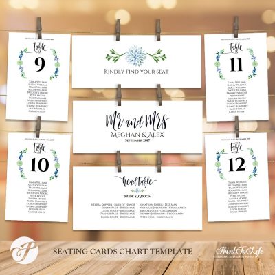 Seating cards chart, wedding seating plan and table numbers, #Greenery ...