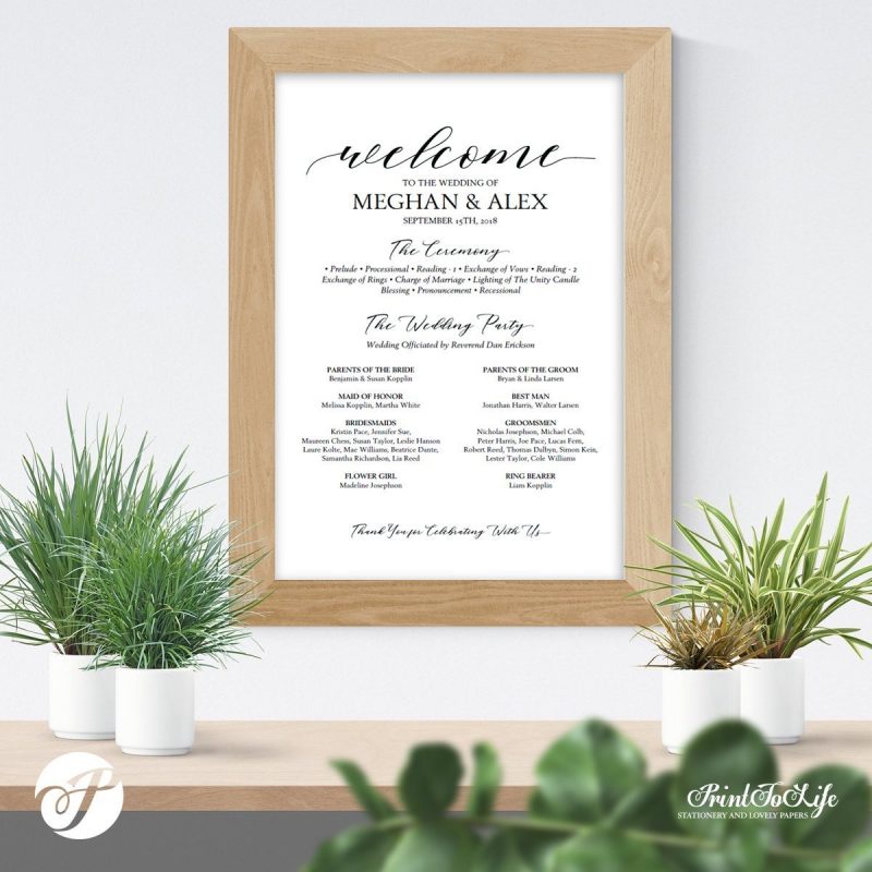 Welcome Wedding Sign and Program , Welcome Ceremony Program in 3 SIZES ...