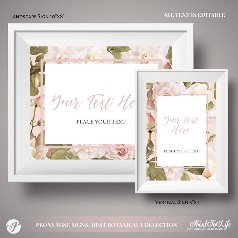 Peony Wedding Sign, Peonies Welcome Sign, #Dusty Pink Botanical ...