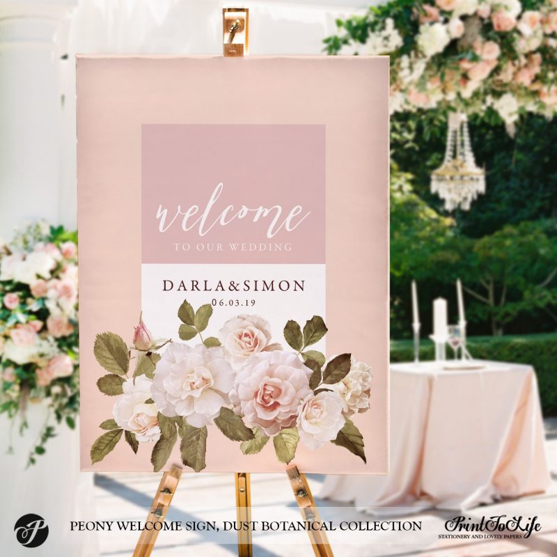 Peony Wedding Sign, Peonies Welcome Sign, #Dusty Pink Botanical ...