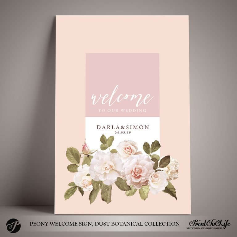 Peony Wedding Sign, Peonies Welcome Sign, #Dusty Pink Botanical ...