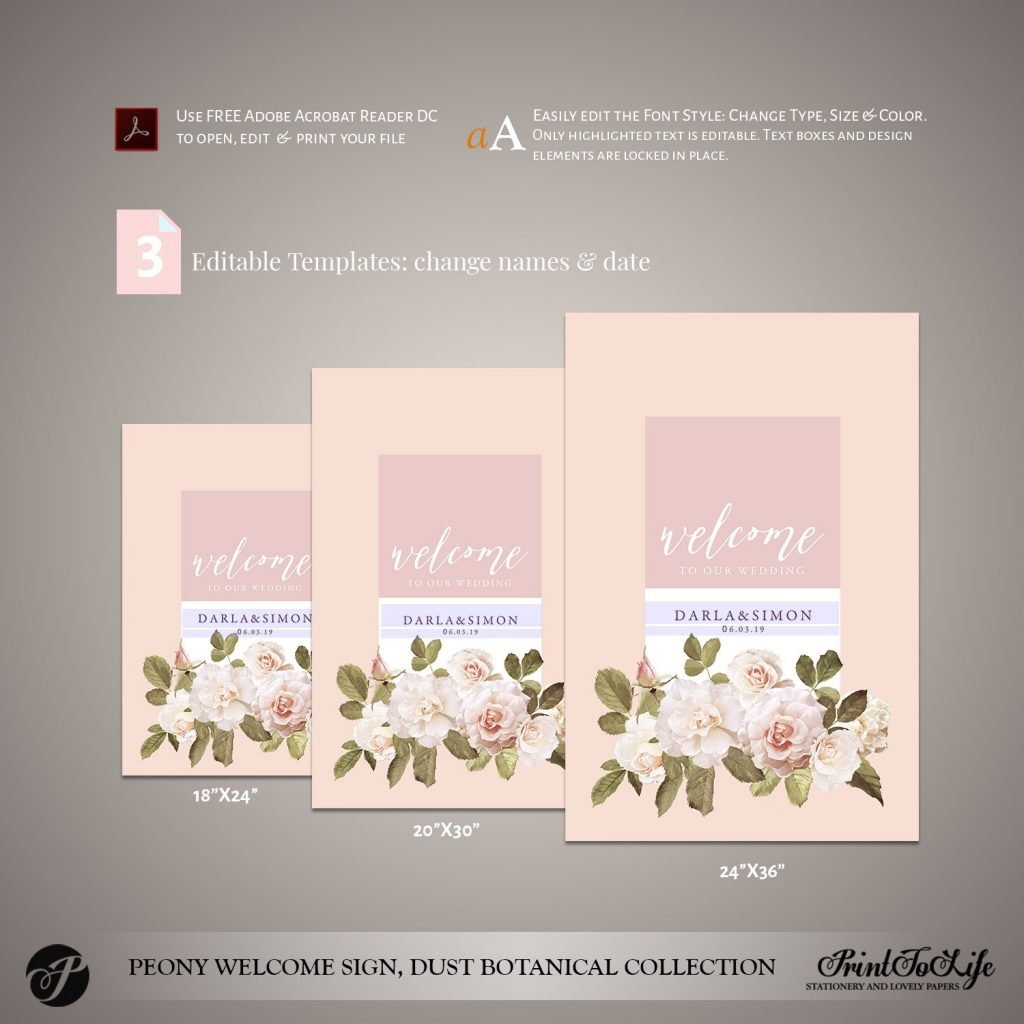 Peony Wedding Sign, Peonies Welcome Sign, #Dusty Pink Botanical ...