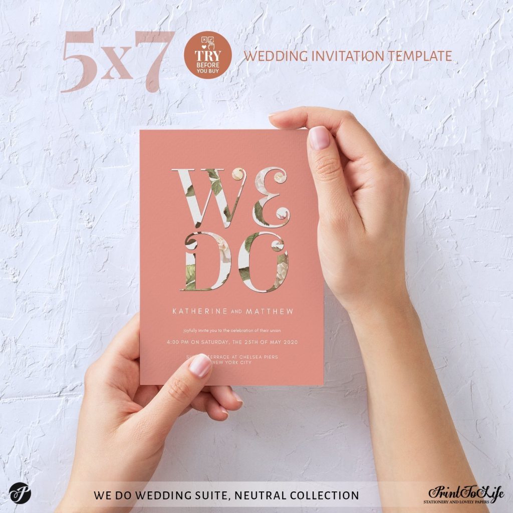 We Do Wedding Invitation Set, Coral, Gardenia and Sage Suite - Printolife