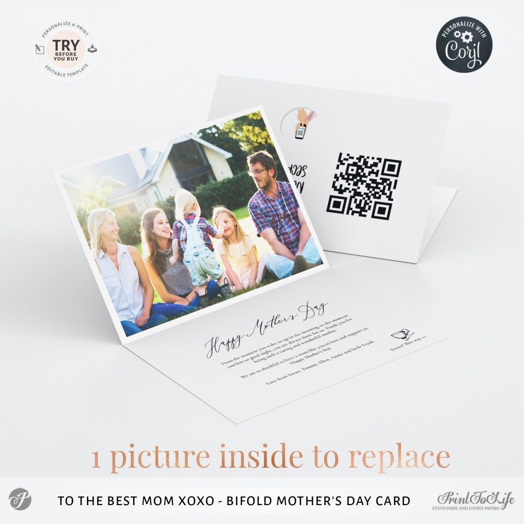 Personalized Mother's Day Card, Bifold Mum Photo card, Printable Photo ...