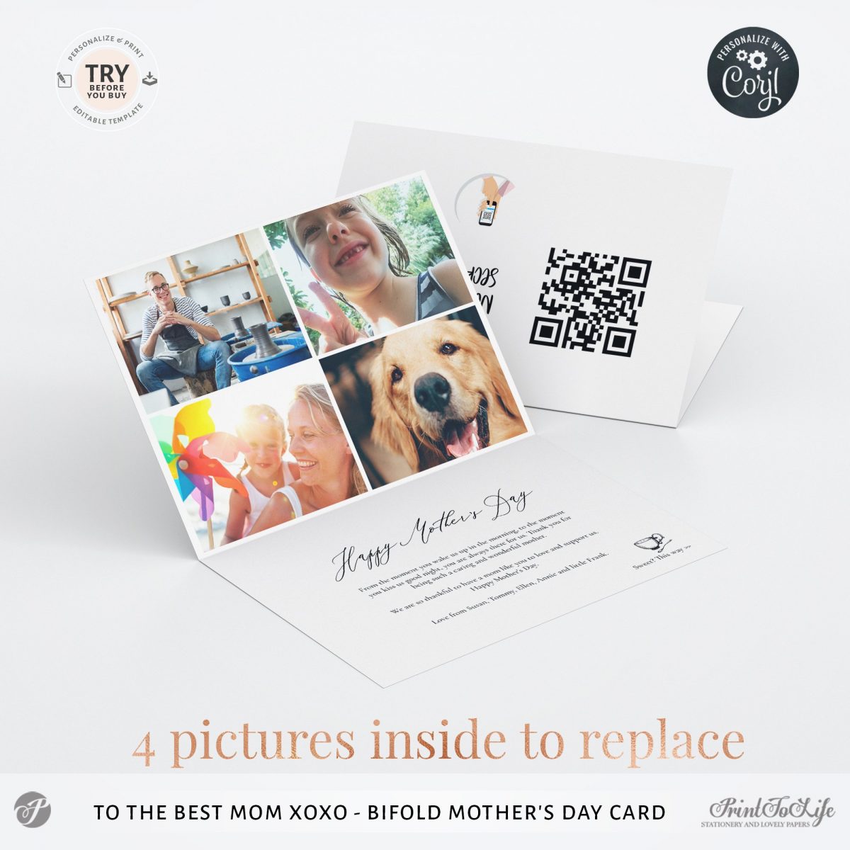 Personalized Mother's Day Card, Bifold Mum Photo card, Printable Photo ...
