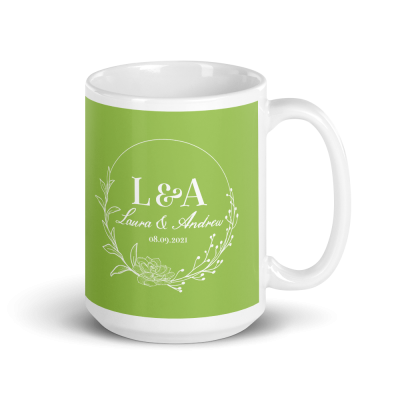 Light green monogrammed mug / Personalized mug 11-15oz / Floral ...