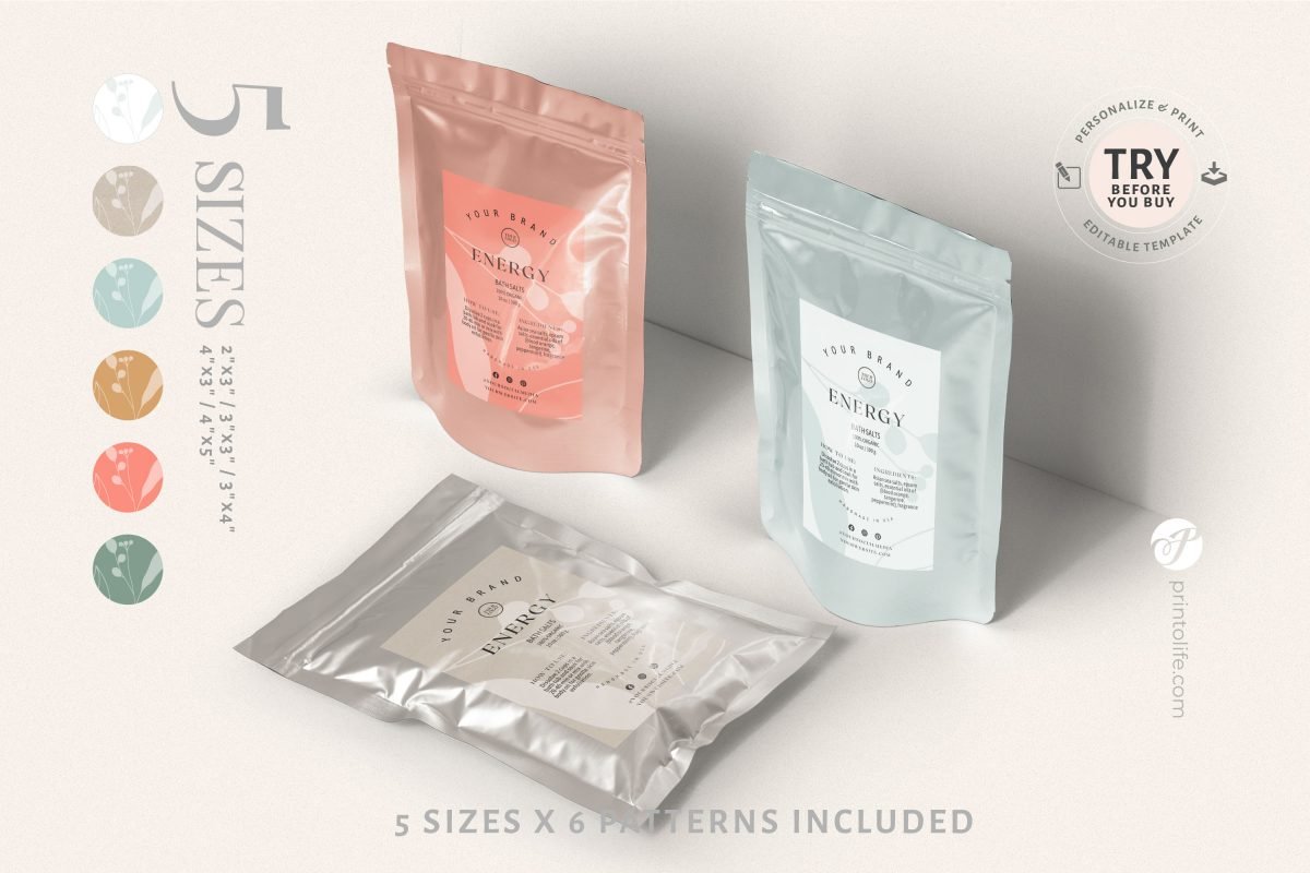 Editable Pouch Label Template, 5 Doypack Bath Salt Labels, Apothecary ...