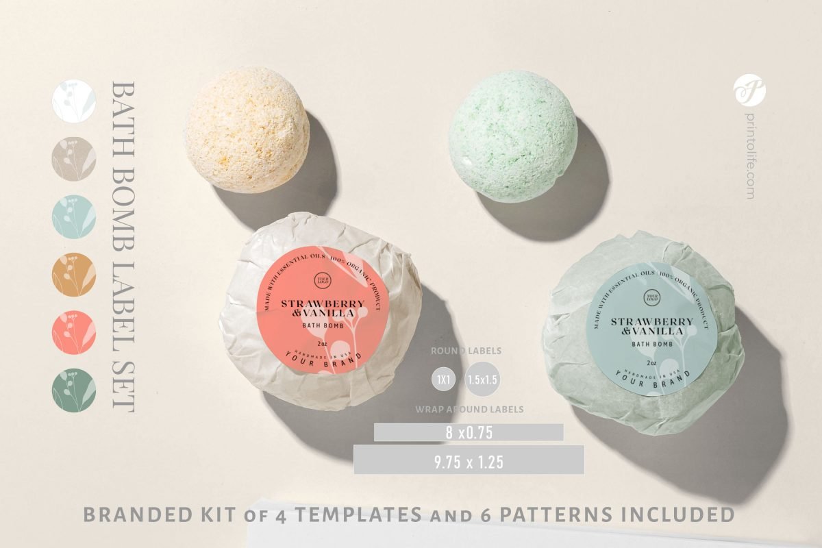 Bath Bomb Label Template, Printable Botanical Wrap and Sticker for Bath ...
