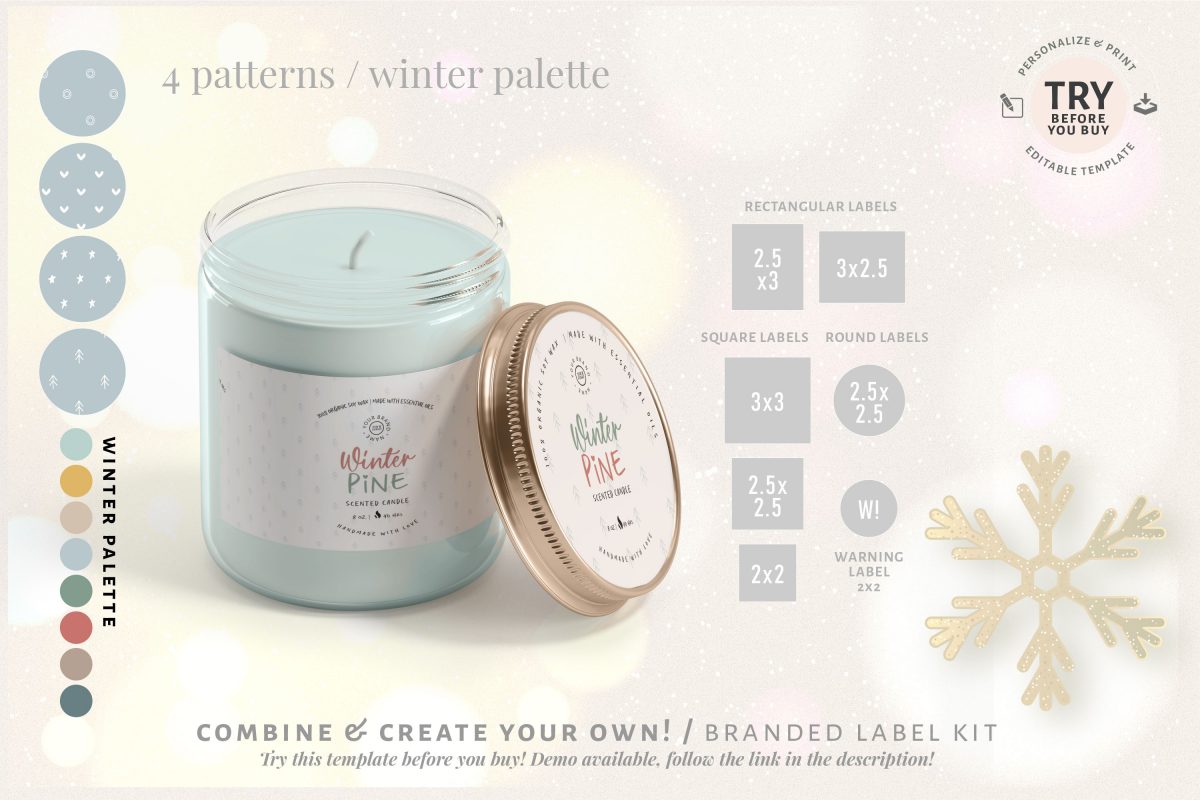 Christmas Candles Labels Set, Printable Candle Packaging Bundle, 7 ...