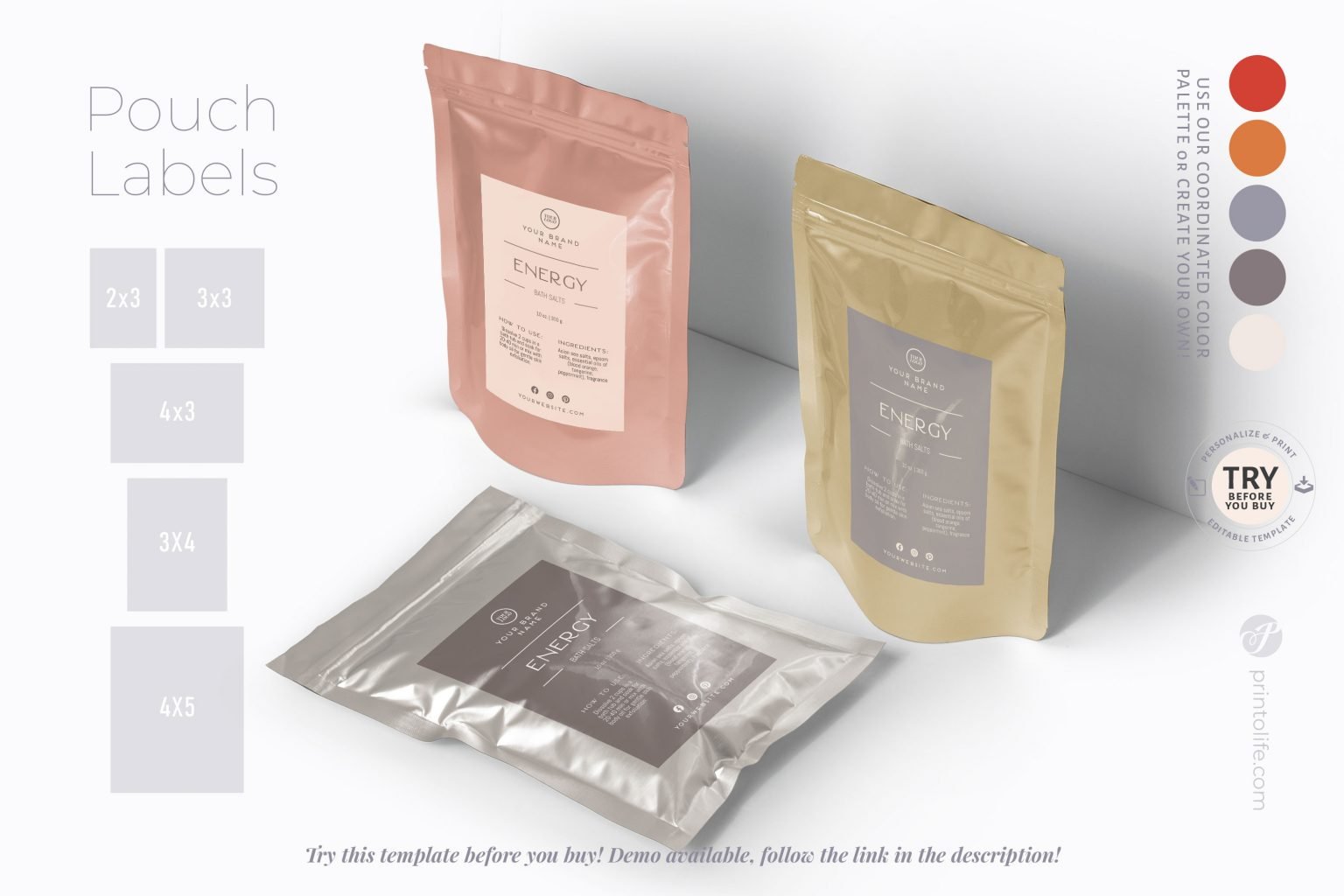 Editable Pouch Label Template, 5 Doypack Bath Salt Labels, Apothecary ...