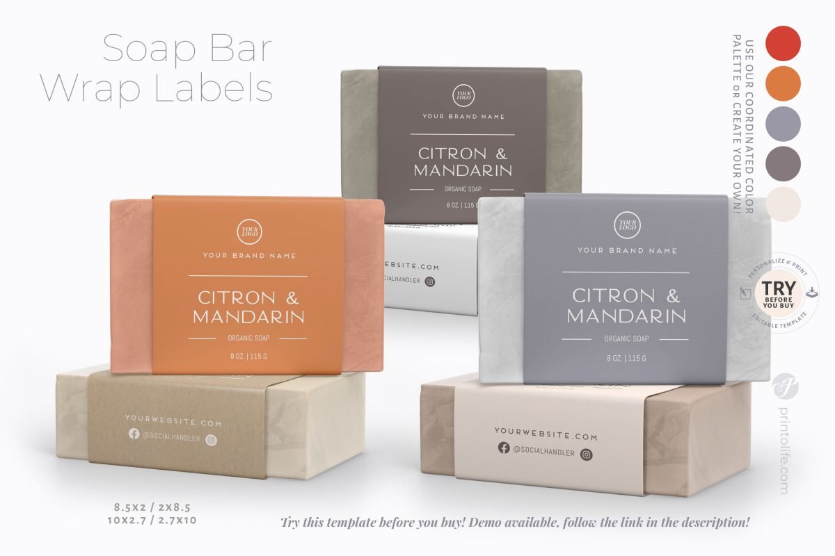 Soap Label Template, Printable Soap Wrapping Label, 4 Editable Soap ...