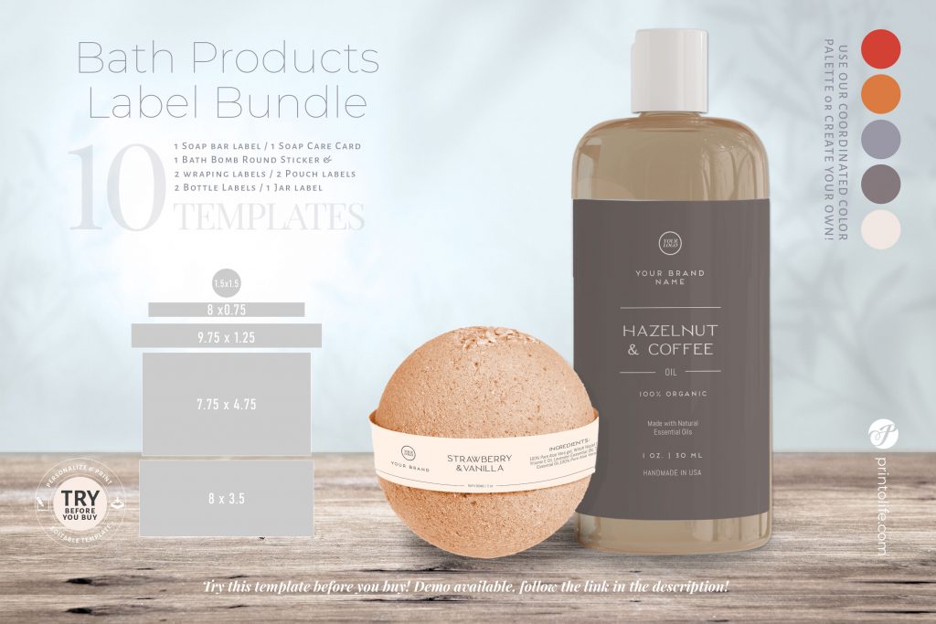 Bath and Body Labels Templates, Full Set of 10 Apothecary Soap Labels ...