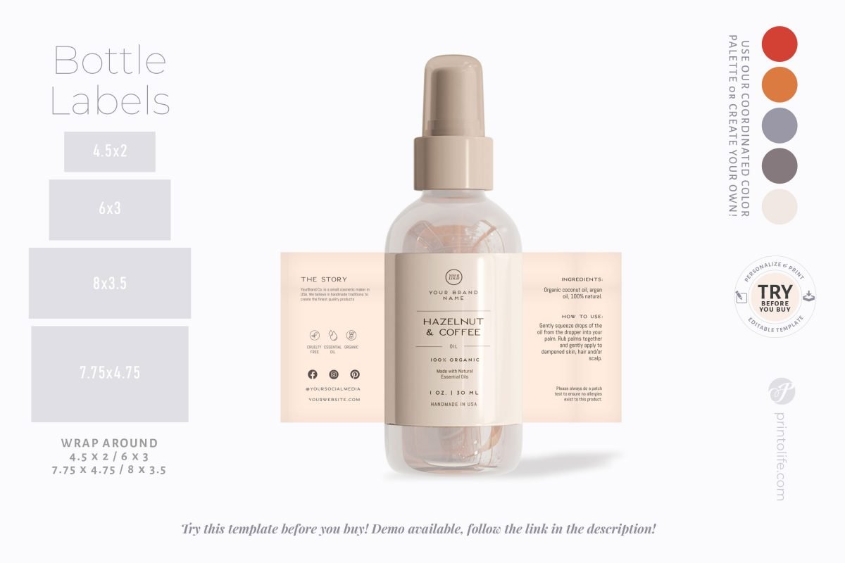 Editable Bottle Label Set, Body Product Labels, Apothecary Style ...