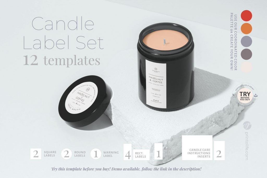 Editable Candle Label Set, Packaging Bundle, 12 Soy Wax Labels ...