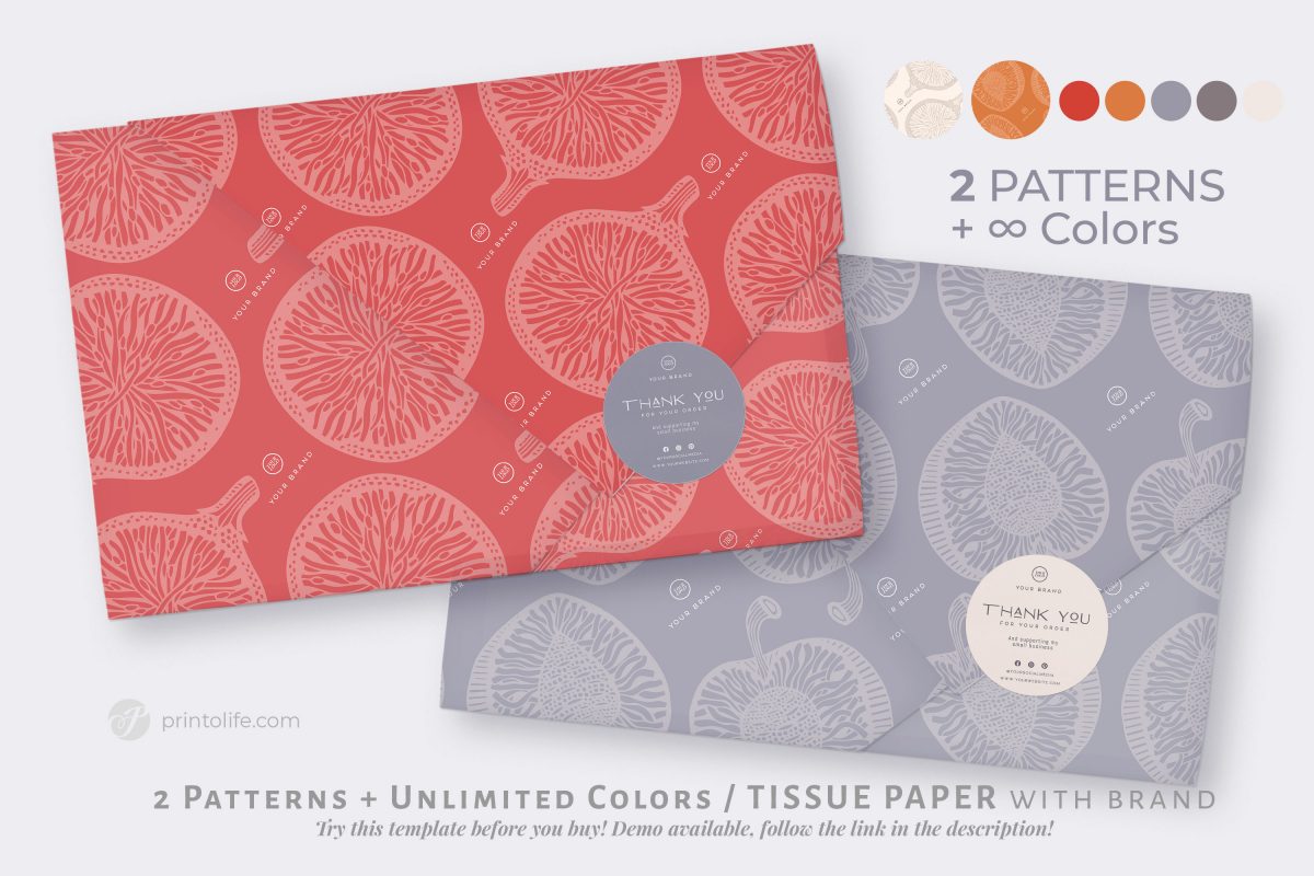 Tissue Paper Template with Logo, 2 Wrapping Papers and Thank You ...